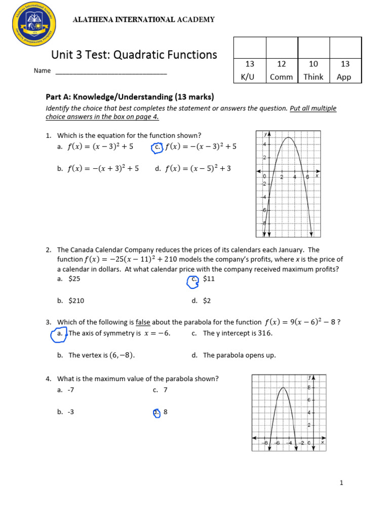 Unit Test Quadratic-Functions | PDF | Mathematical Objects ...