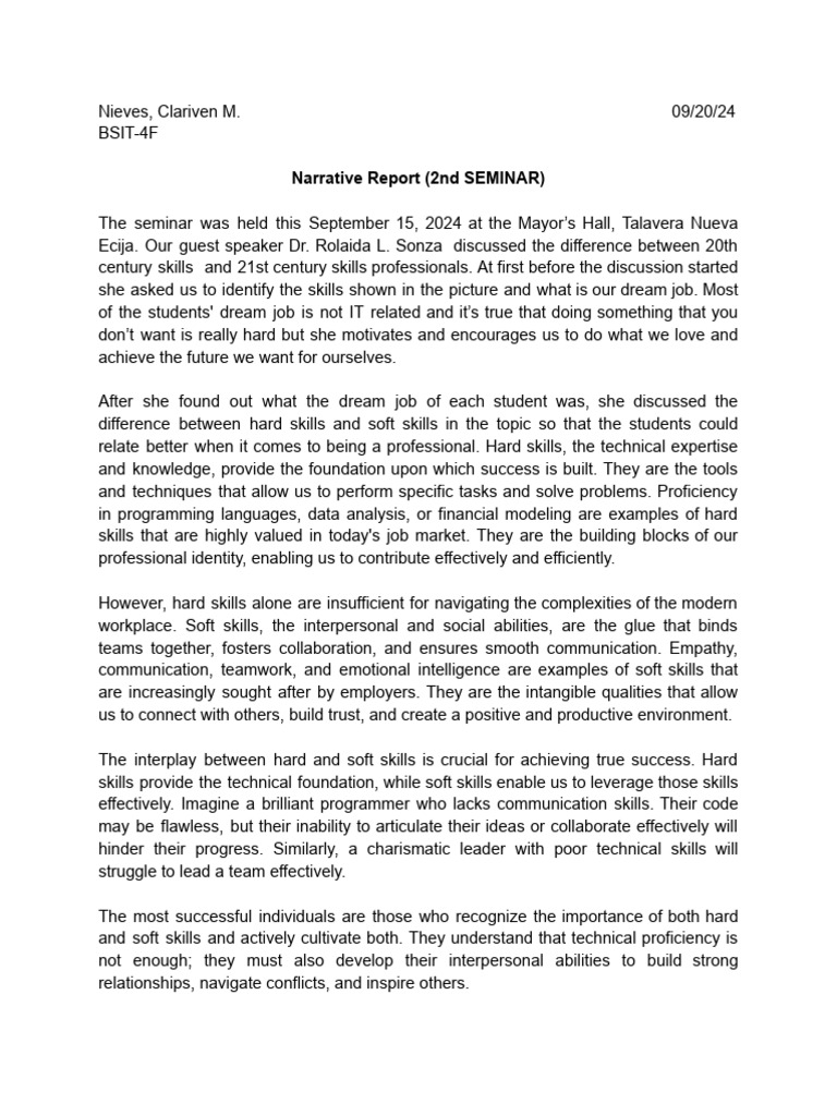 2nd Seminar (Narrative Report) | PDF | Skill | Social Anxiety