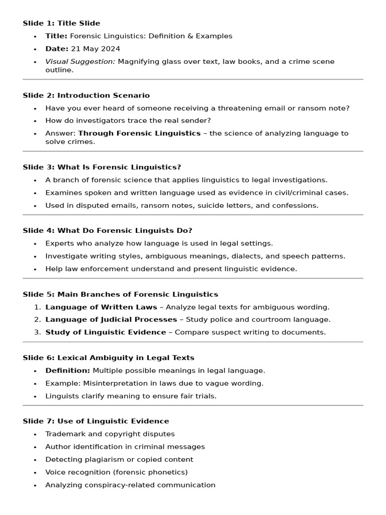 Forensic Linguistics Notes | PDF | Linguistics | Forensic Science