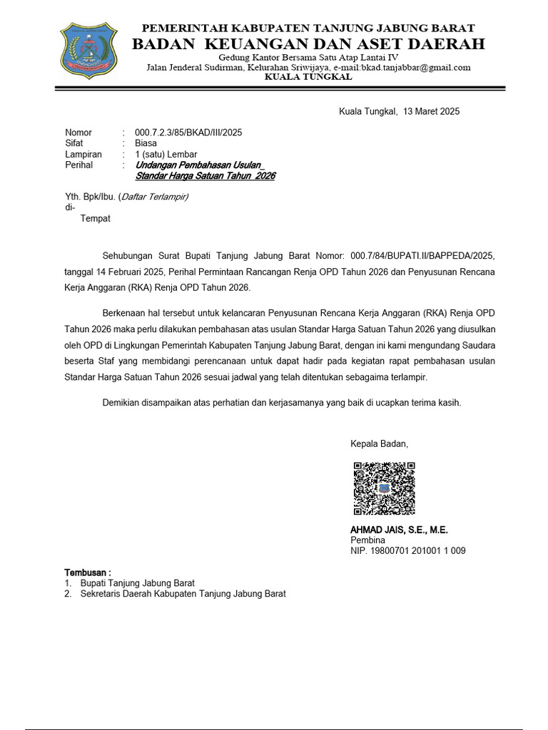 20250313221134surat Bkad Rapat SSH 2026 | PDF