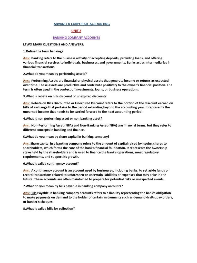 Banking Company Accounts Overview | PDF | Banks | Loans