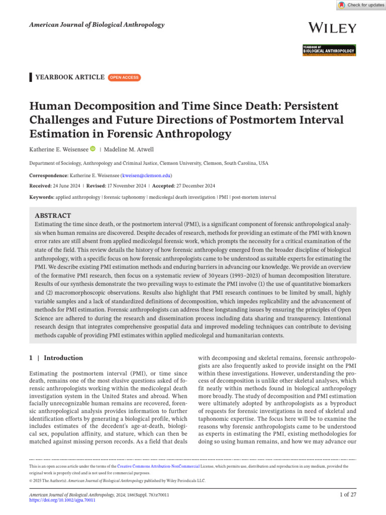 American Journal of Biological Anthropology - 2025 - Weisensee - Human ...