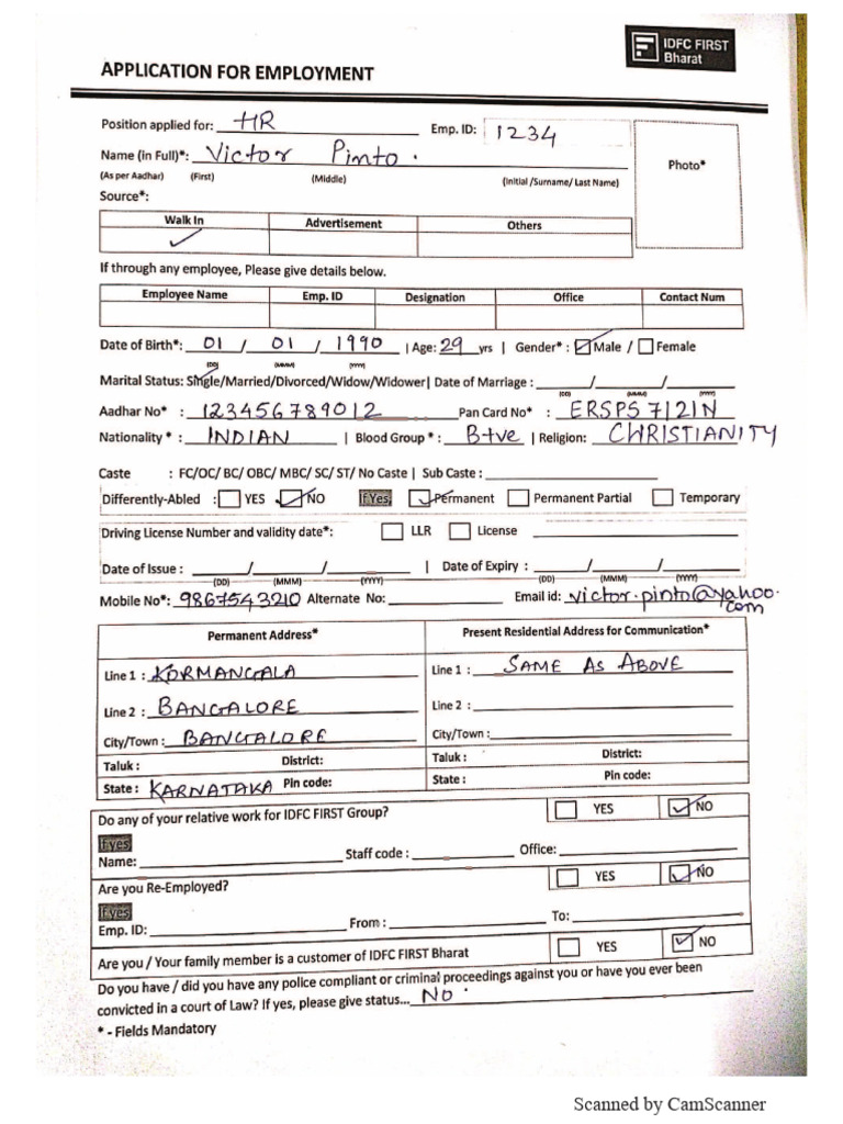 Sample - Application For Employment | PDF