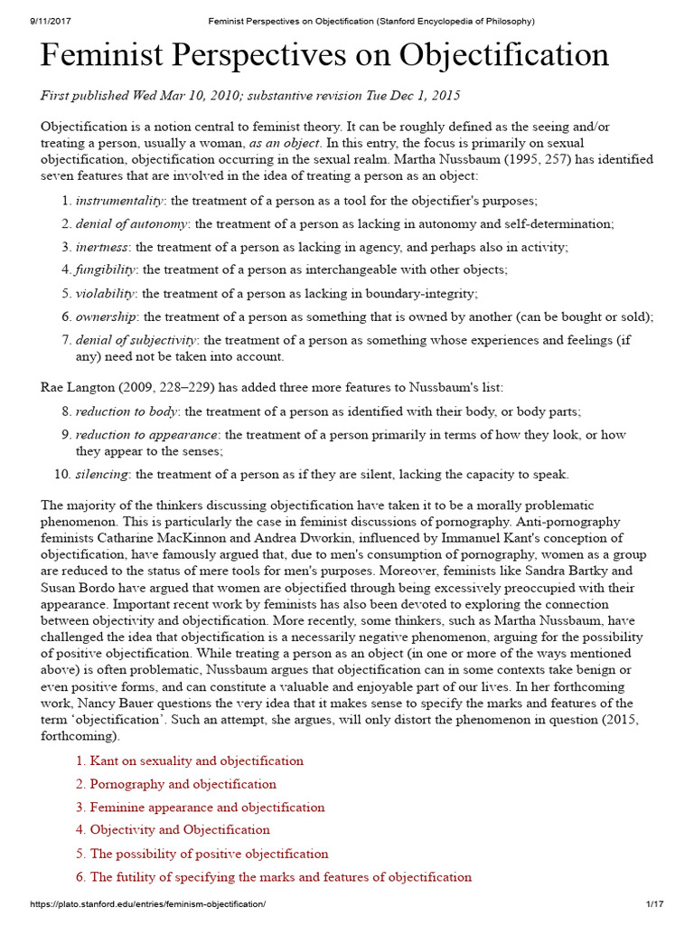 Feminist Perspectives on Objectification | PDF