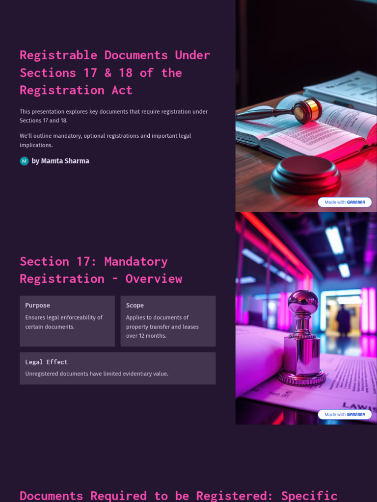 Registrable Documents Under Sections 17 and 18 of The Registration Act | PDF | Deed | Property