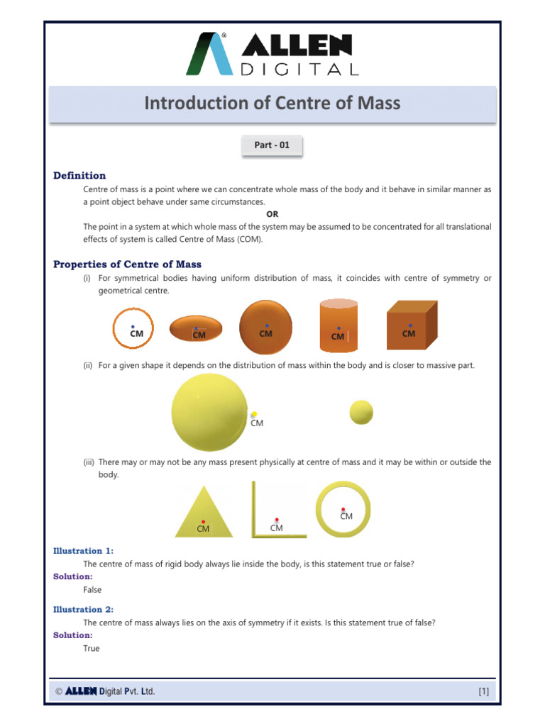Centre of Mass Concepts for Class 11 | PDF | Center Of Mass | Cartesian ...