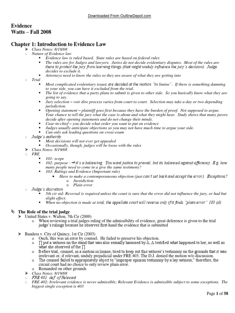 Evidence Outline 1 | PDF | Confrontation Clause | Hearsay In United ...