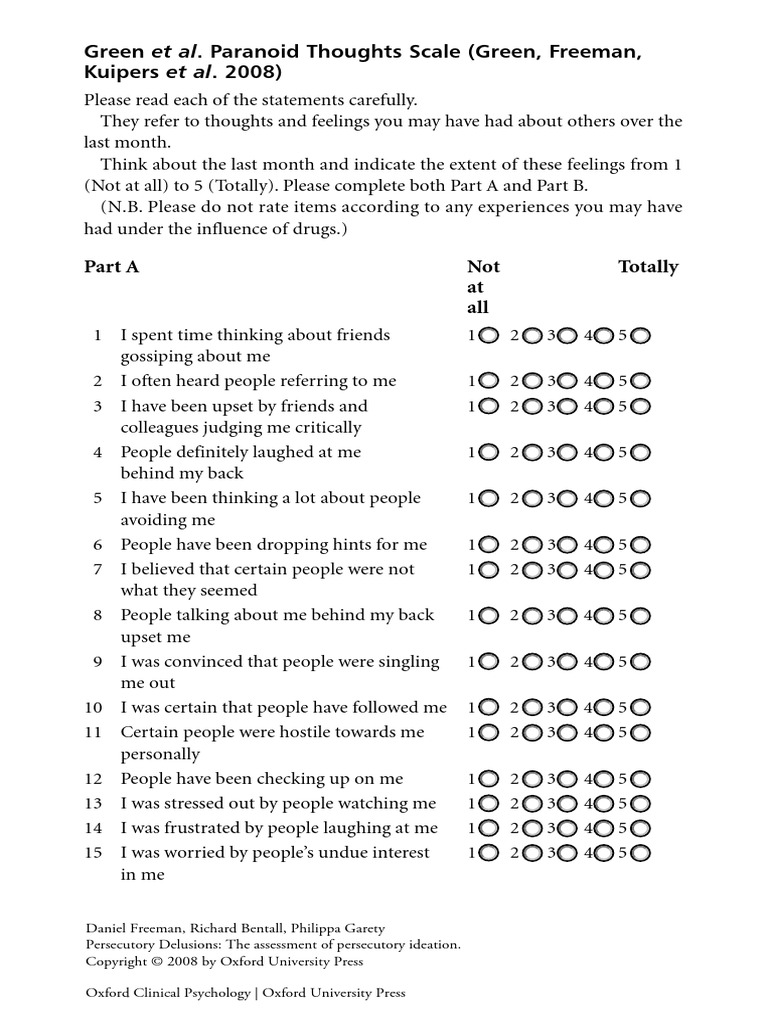 Paranoid Thoughts Scale | PDF | Psychology | Abnormal Psychology