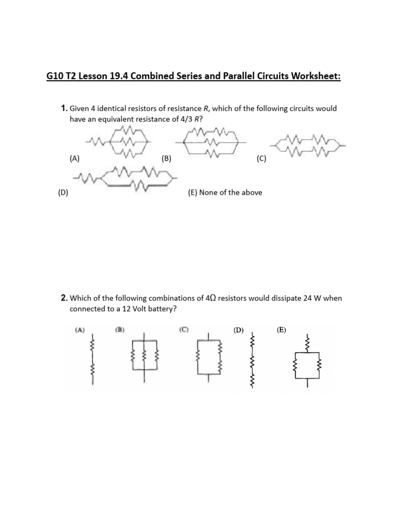 Combined Series and Parallel Circuits Worksheet | PDF | Resistor | Voltage