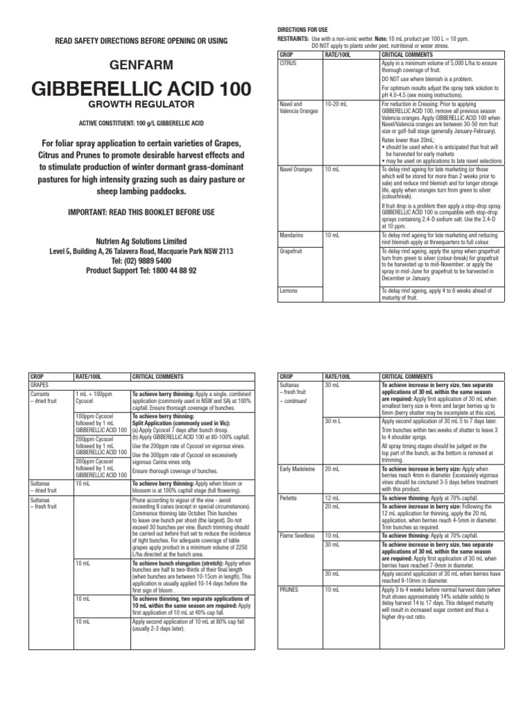 Label - GNF Gibberellic Acid 100 Growth Regulator | PDF | Orange (Fruit ...