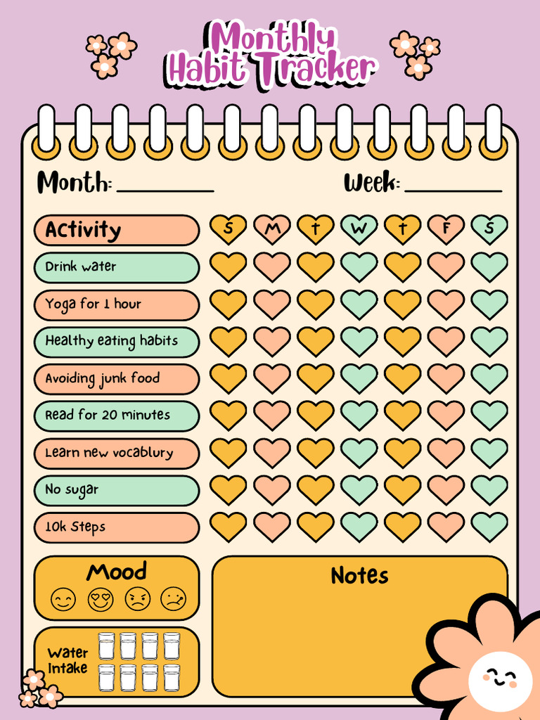 Purple and Cream Playful Modern Monthly Habit Tracker Planner | PDF