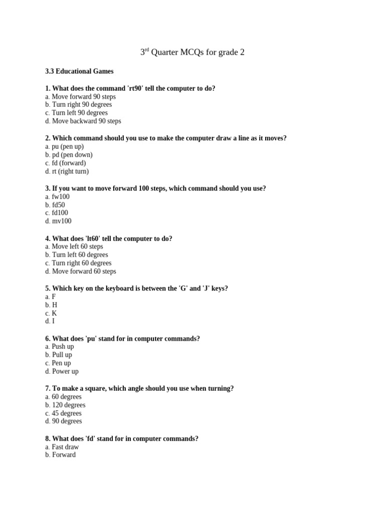 3rd Quarter MCQs For Grade 2 | PDF | Email Address | World Wide Web