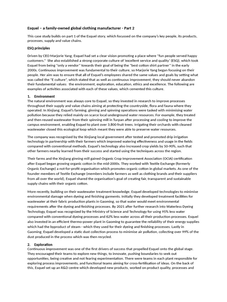 Esquel Part 2 - Global Clothing Manufacturer | PDF | Dyeing | Cotton