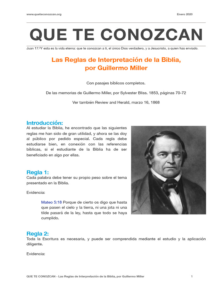 Reglas de Interpretacion de La Biblia de Guillermo Miller | PDF ...