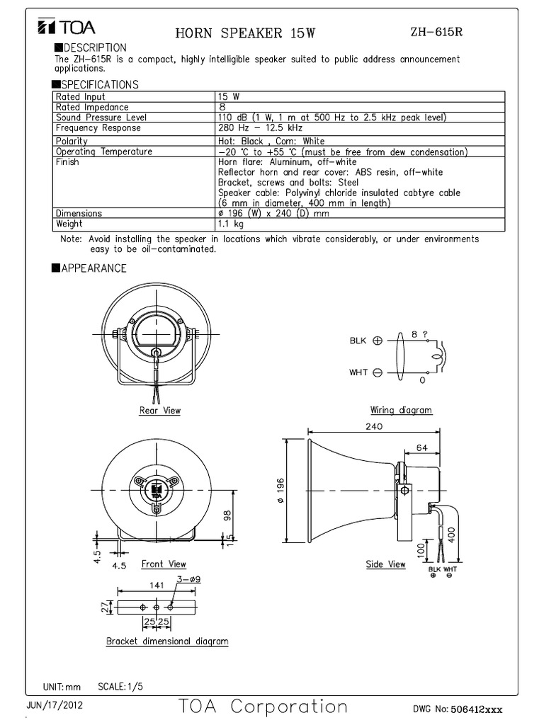 5414 ZH 615r Paging Horn Speaker Specification | PDF