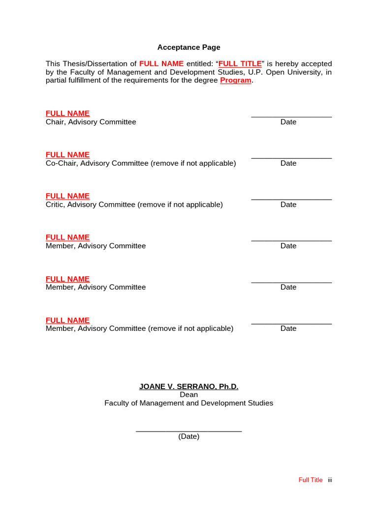 (Template) Form T9 Acceptance Page | PDF | Publishing | Written ...