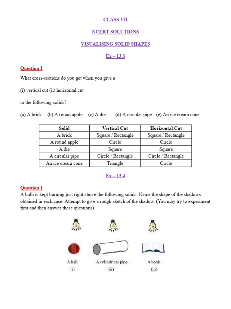 NCERT Solutions - Visualising Solid Shapes | PDF | Shape | Triangle