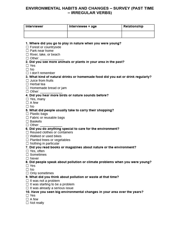 Environmental Habits and Changes - Survey | PDF