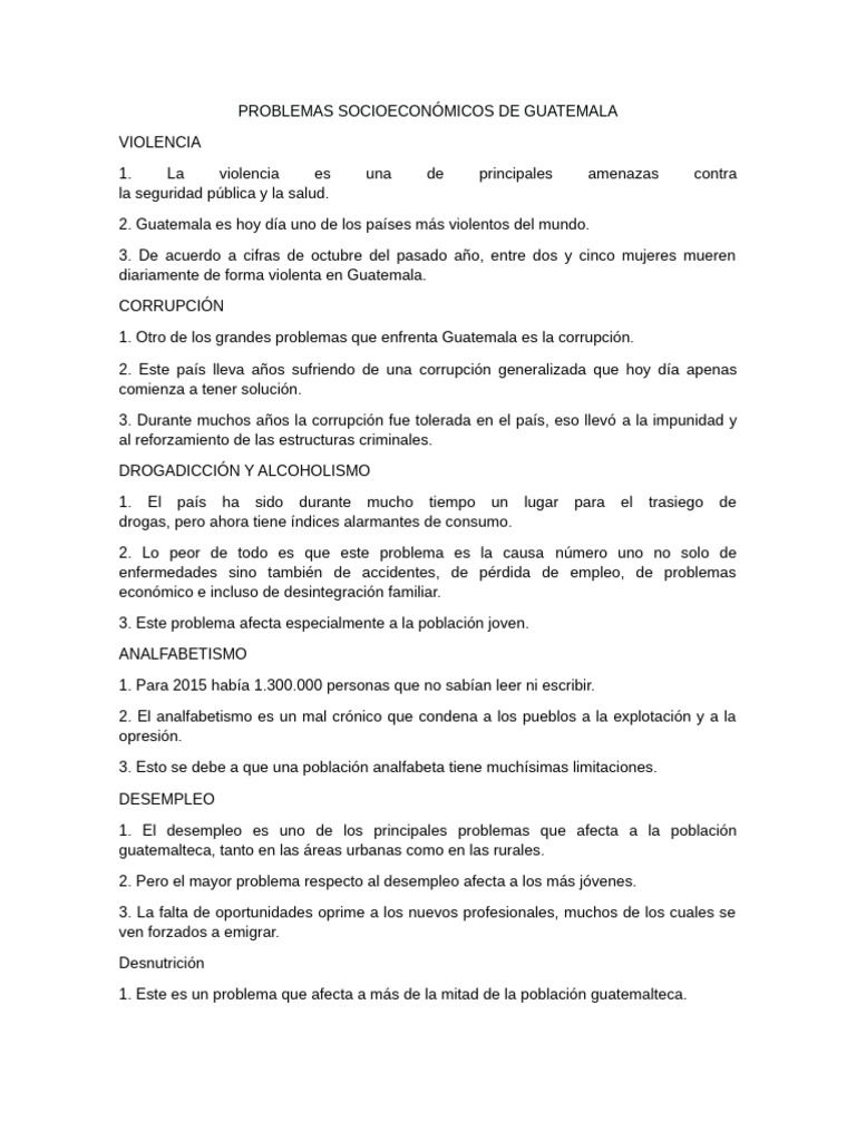 Problemas Socioeconómicos de Guatemala | PDF | Guatemala | Pobreza