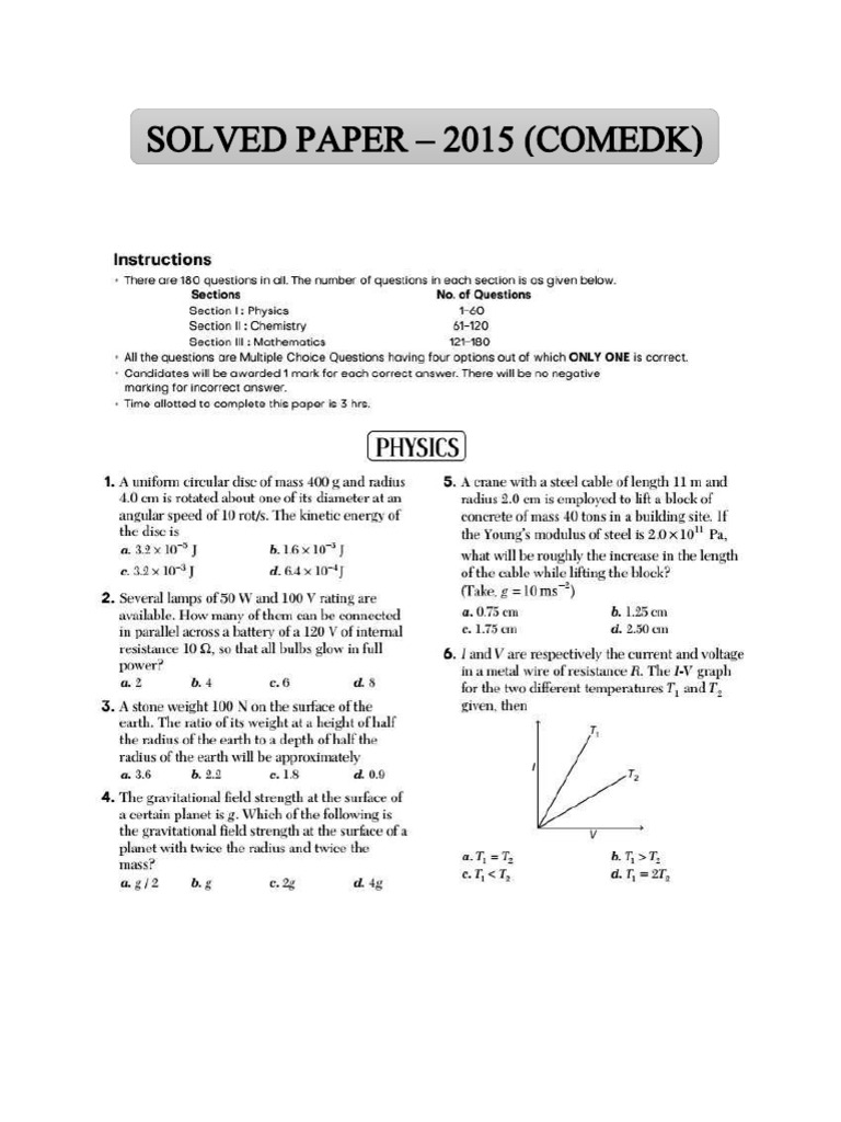 COMEDK 2015 Question Paper With Solution 2 35 1 | PDF