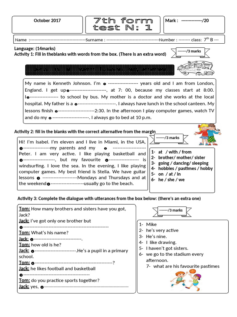 Test 1 Seventh Form Tests - 101949 | PDF