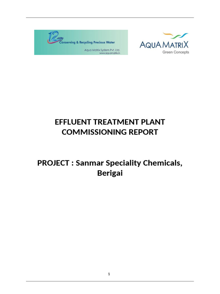 SANMAR ETP Commissioning Report FInal Rev 01 | PDF | Membrane ...