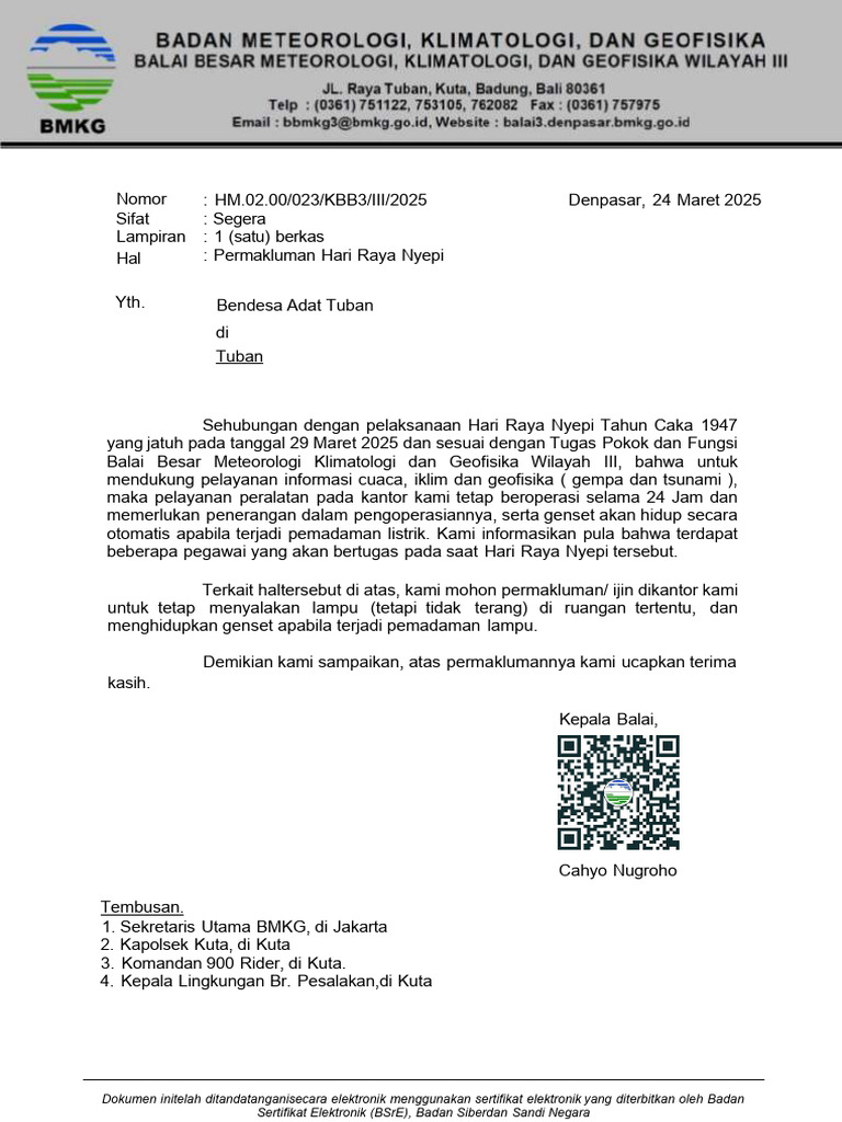 SURAT Permakluman Nyepi - Paraf - 2025 | PDF