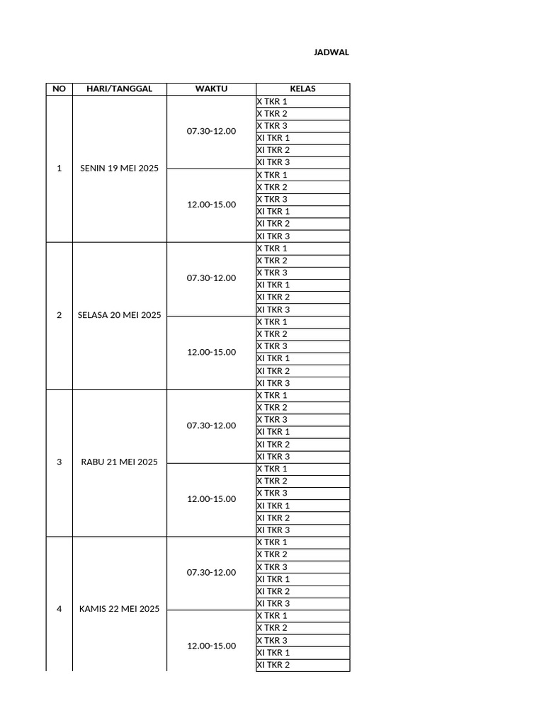 JADWAL UAS TKR 2025 | PDF