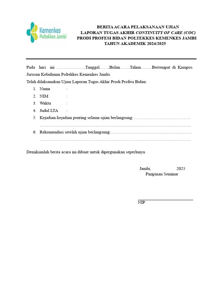 Berita Acara Pelaksanaan Ujian Lta | PDF