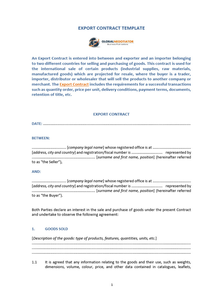 Export Contract Template Sample | PDF | Business | Private Law