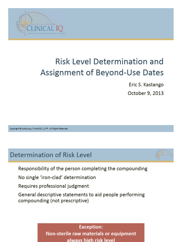 Risk Level Determination and Assignment of BUD | PDF | Shelf Life ...