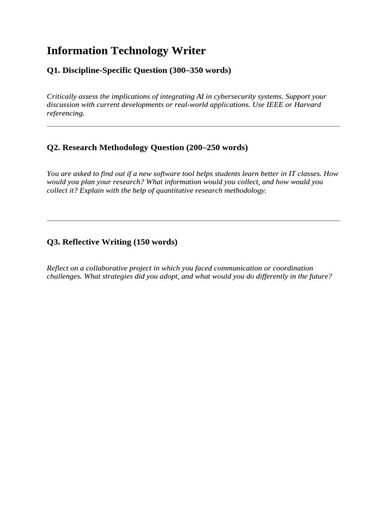 Information Technology Writer Test | PDF