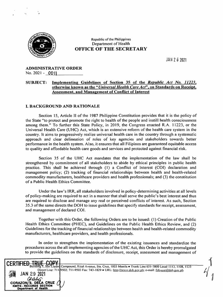 DOH Administrative Order No 2021 0011 | PDF | Conflict Of Interest | Employment