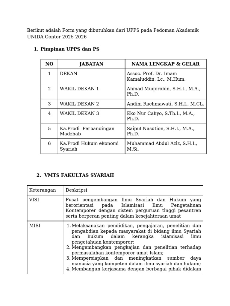 Dokumen VMTS Upps Dan Sebaran Mata Kuliah (Panduan Akademik 2025) | PDF