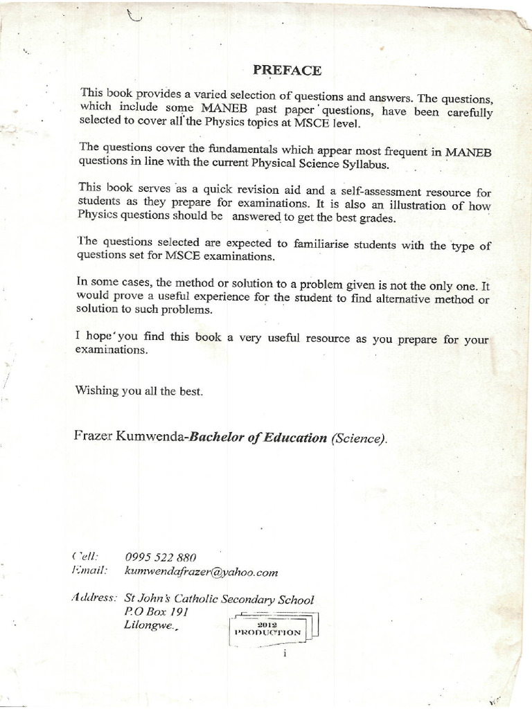 Physics Senior Questions and Answers Kumwenda | PDF