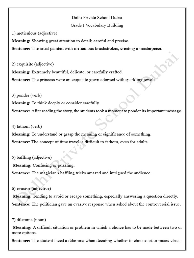 Grade I Vocabulary Building Sep Week 1 | PDF
