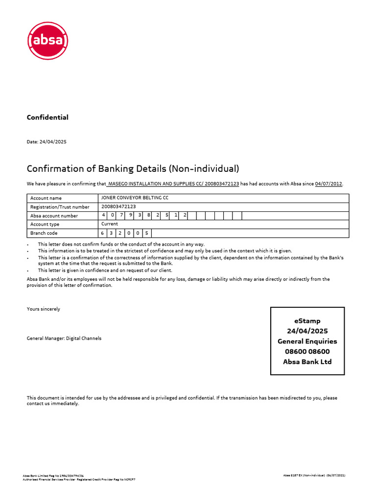 Bank Confirmation Letter | PDF