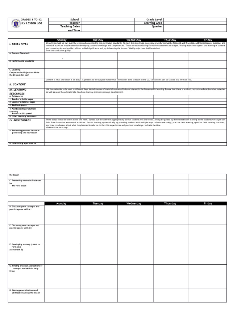 DLL Template Grades 1 To 12 Englishdocx | PDF | Learning | Teaching
