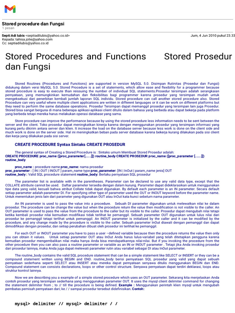 Stored Procedure Dan Fungsi | PDF