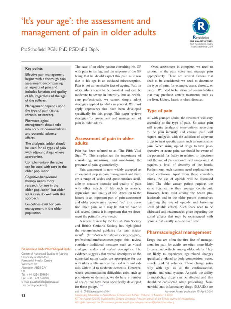 #x2018 It's Your Age’ The Assessment and | PDF | Pain Management ...