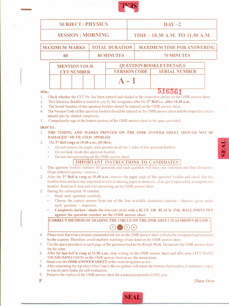 Kcet 2012 Physics Question Paper | PDF