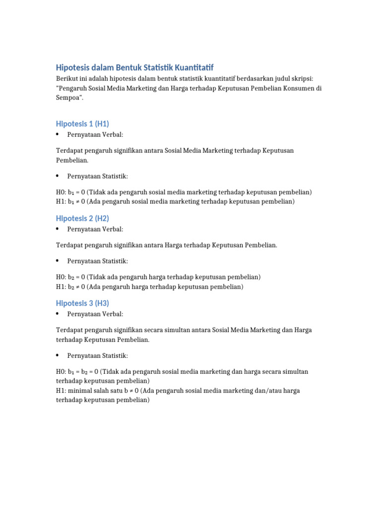 Hipotesis Statistik Kuantitatif Skripsi | PDF