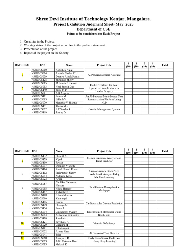 CSE List 1 Project - Exhibition - Judgement - Sheet-2025 | PDF