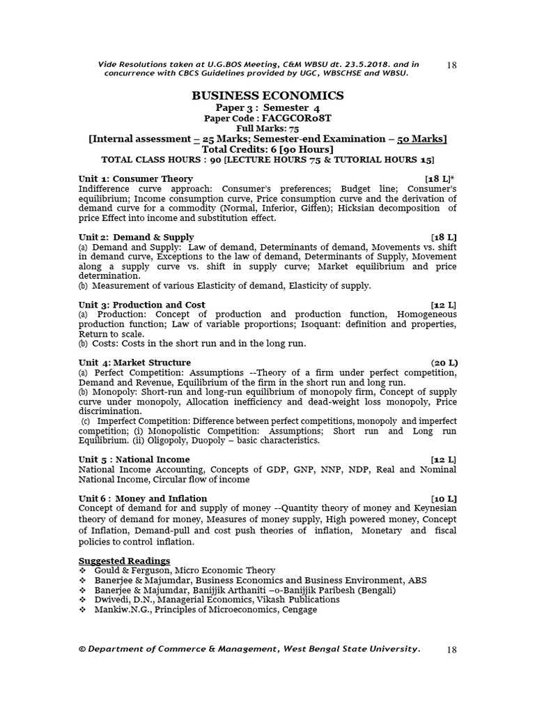 Business Economics Syllabus | PDF | Demand | Supply (Economics)