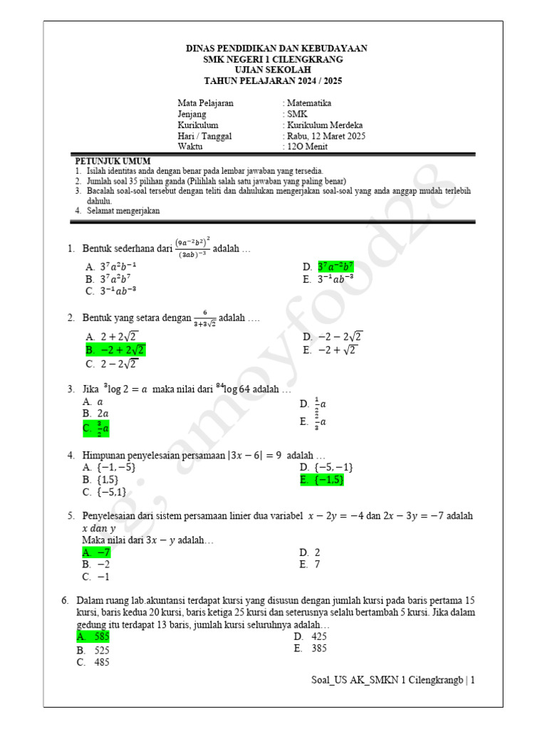Master Soal US Kode B | PDF