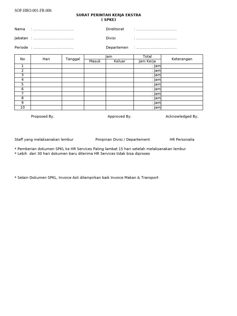 Form Surat Perintah Kerja Ekstra | PDF