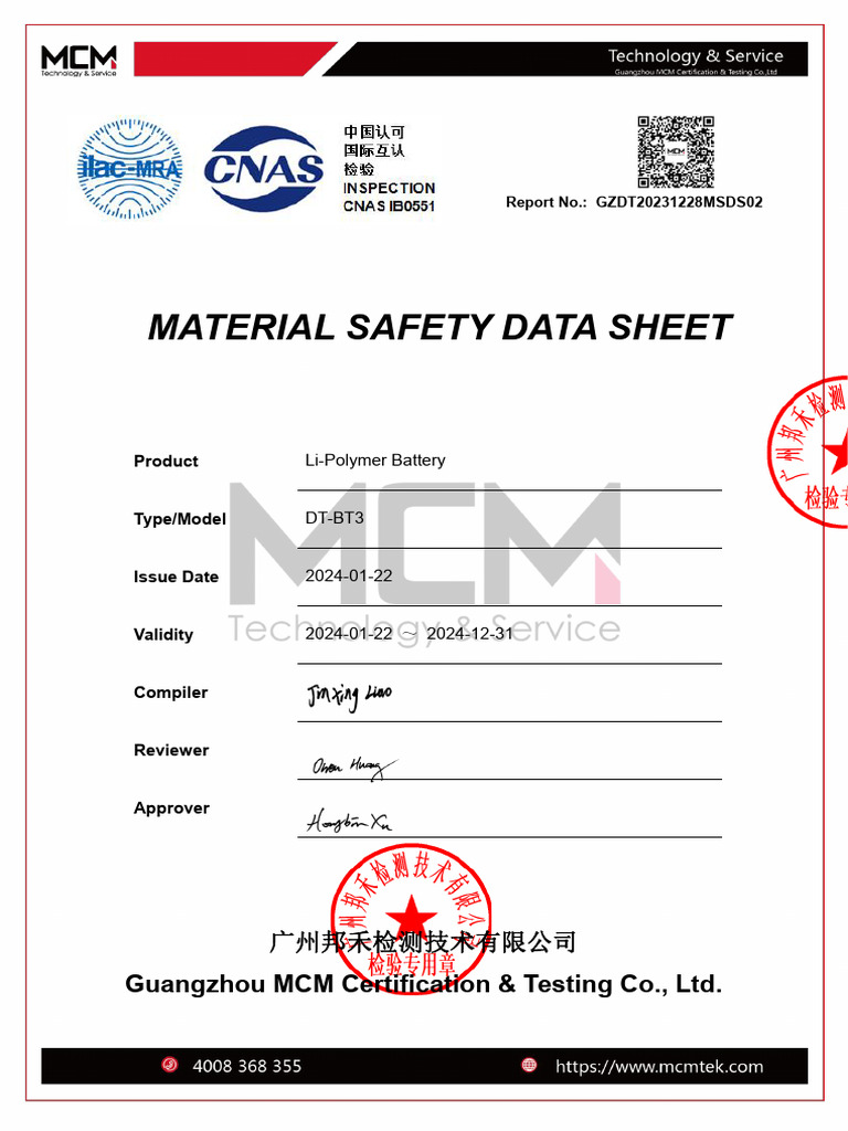 MSDS - Lithium Polymer Batter | PDF | Dangerous Goods | Materials