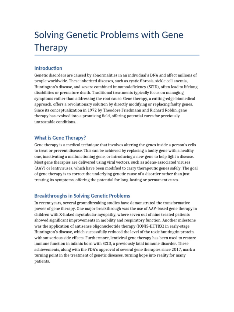 Solving Genetic Problems With Gene Therapy | PDF | Gene Therapy ...