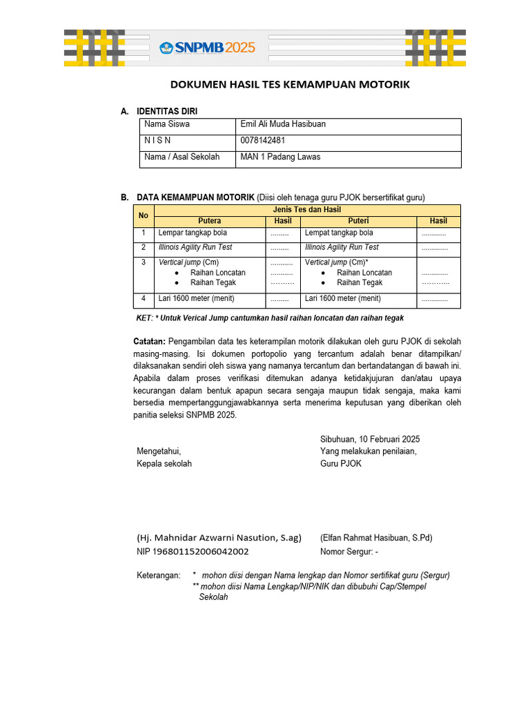 Hasil Keterampilan Motorik Emil-Fix | PDF