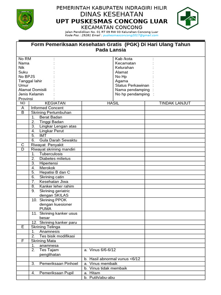 FORM PEMERIKSAAN KESEHATAN GRATIS DIHARI ULANG TAHUN Pada Lansia | PDF